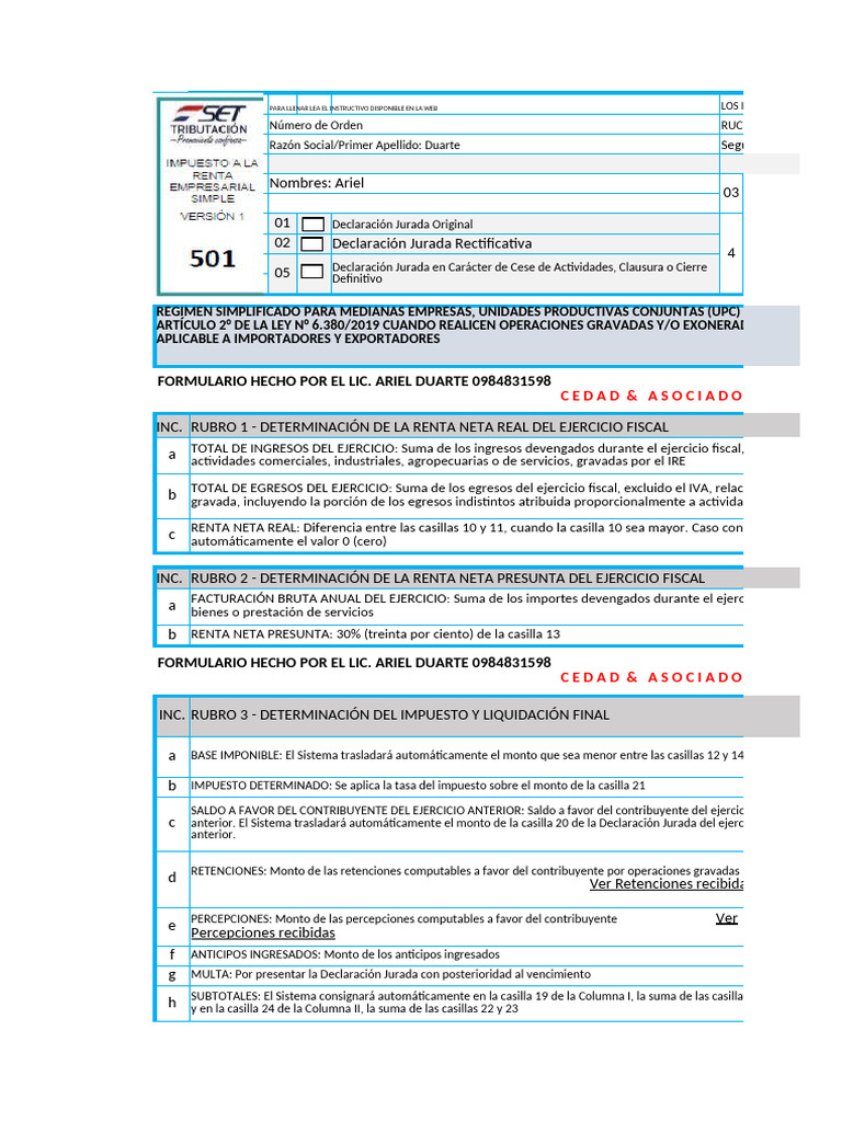 Formulario 501 Ire Simple Formulado | PDF