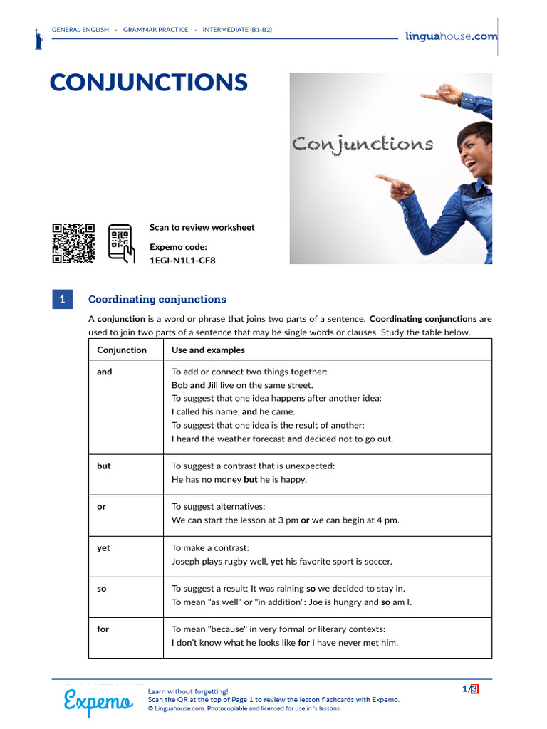 conjunctions-american-english-student-B1-B2 | PDF