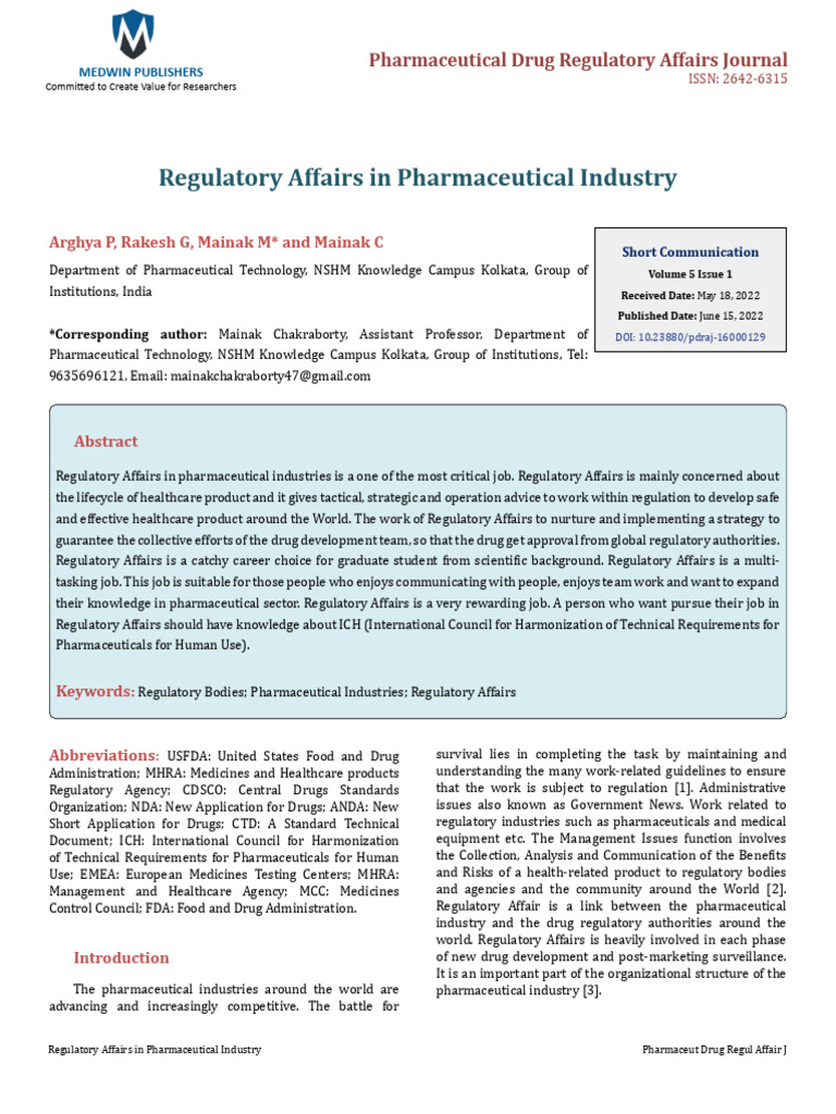 2022 Regulatory-Affairs-In-Pharmaceutical-Industry | PDF