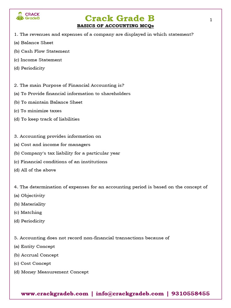 New Basics of Accounting MCQs Lyst1713078312417 | PDF | Debits And ...