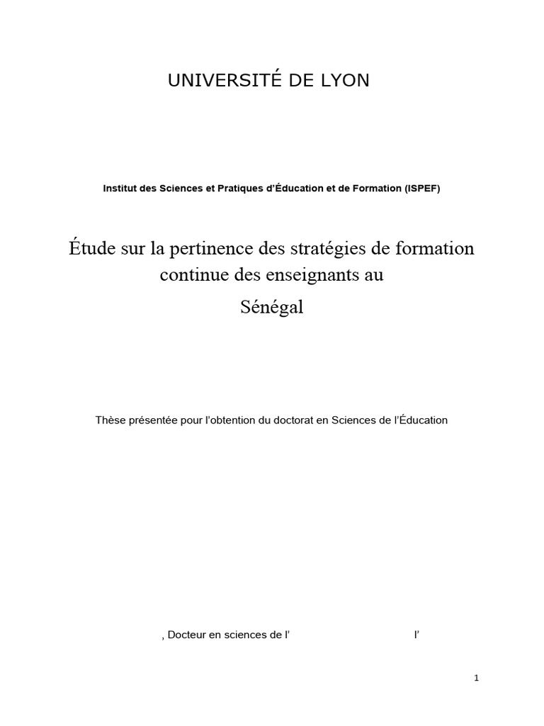 Thèse de Doctorat A Y Niang Sciences de L'éducation Lyon 2 | PDF