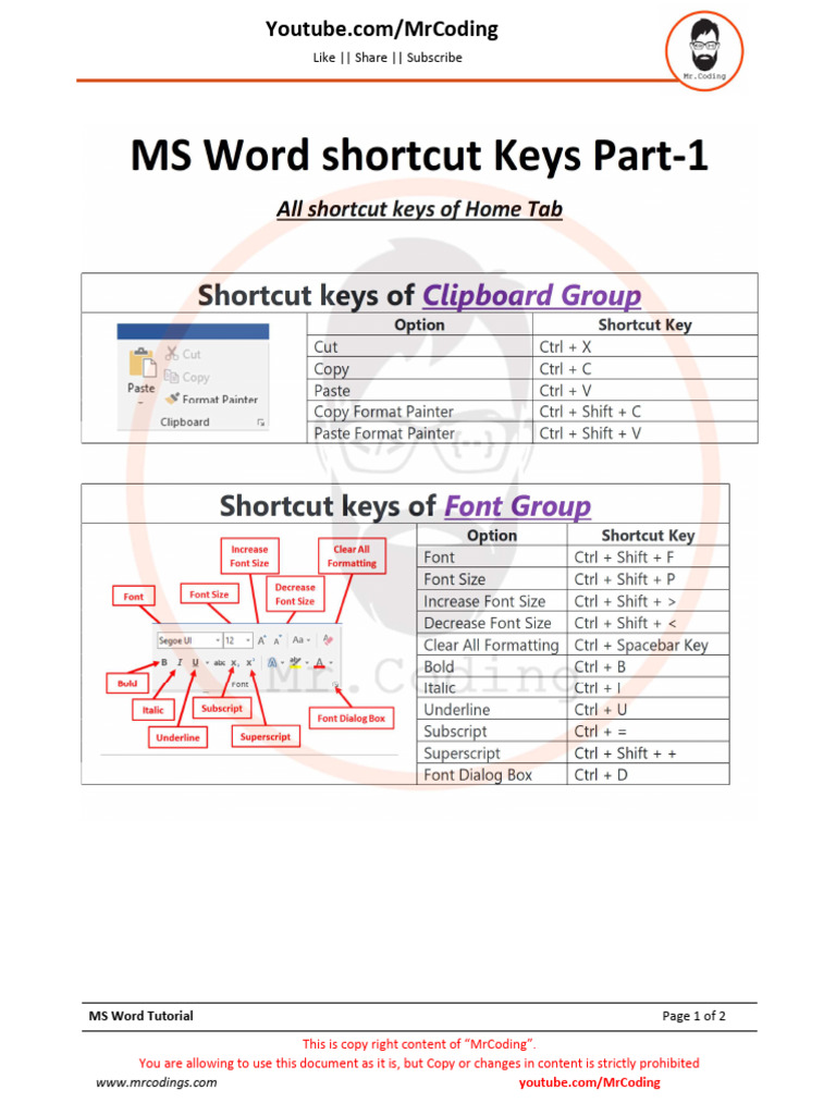 Ms Word Shortcut Key Part-1 | PDF