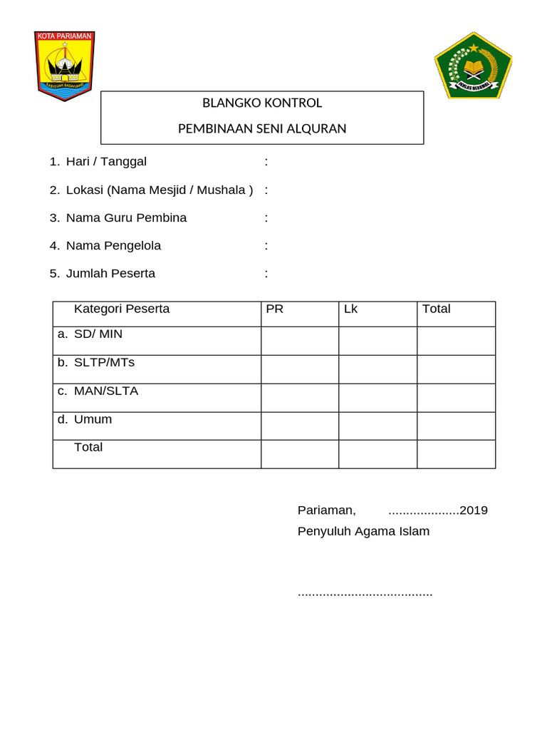Blangko Kontrol Seni Quran | PDF