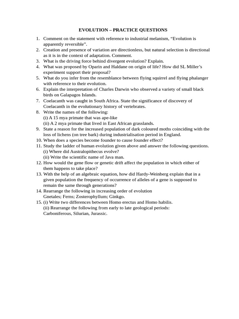 Evolution Practice Question | PDF