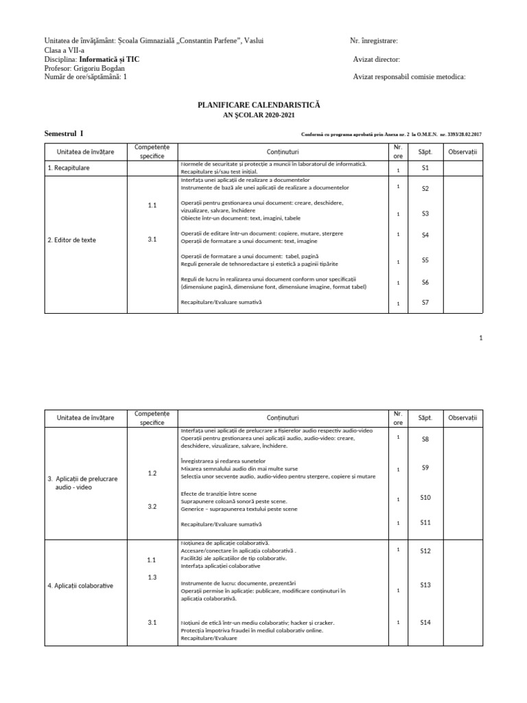 Planificare SC 8 - Clasa 7 - 2022 | PDF