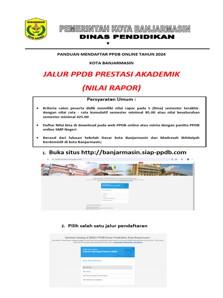 Panduan Daftar PPDB Jalur Prestasi Akademik (Nilai Rapor) Tahun 2024 | PDF