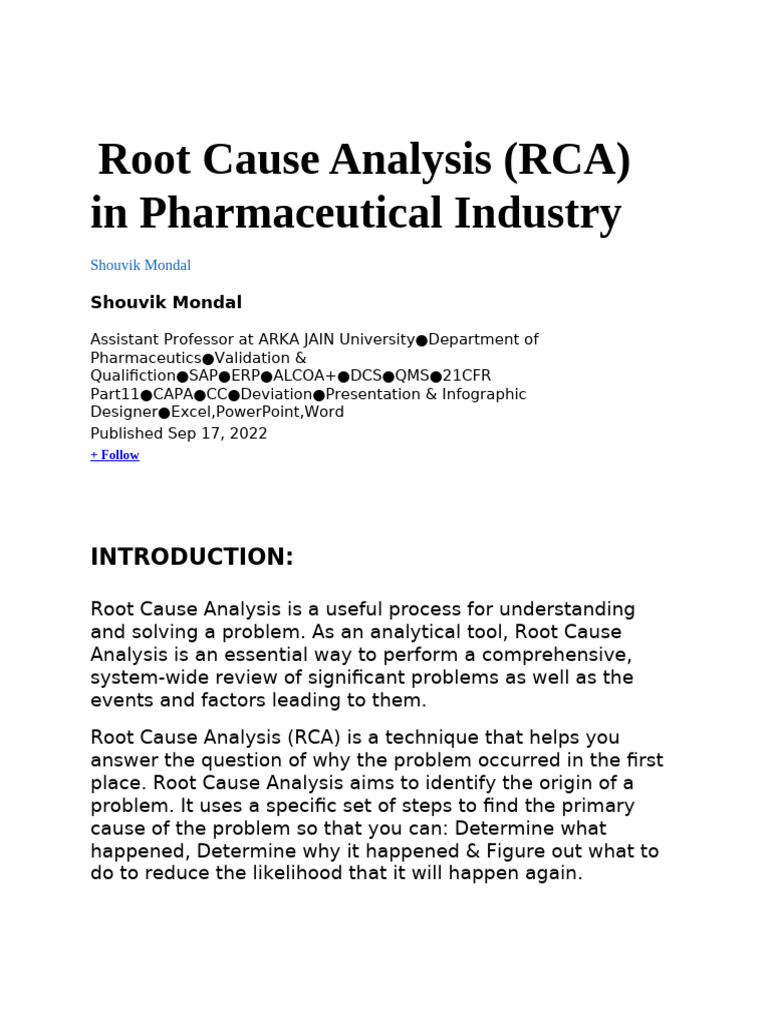 Root Cause Analysis (Rca) | PDF