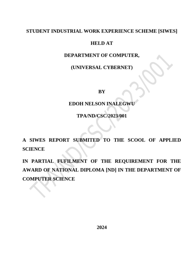 Edoh Nelson Siwes Report Sample | PDF