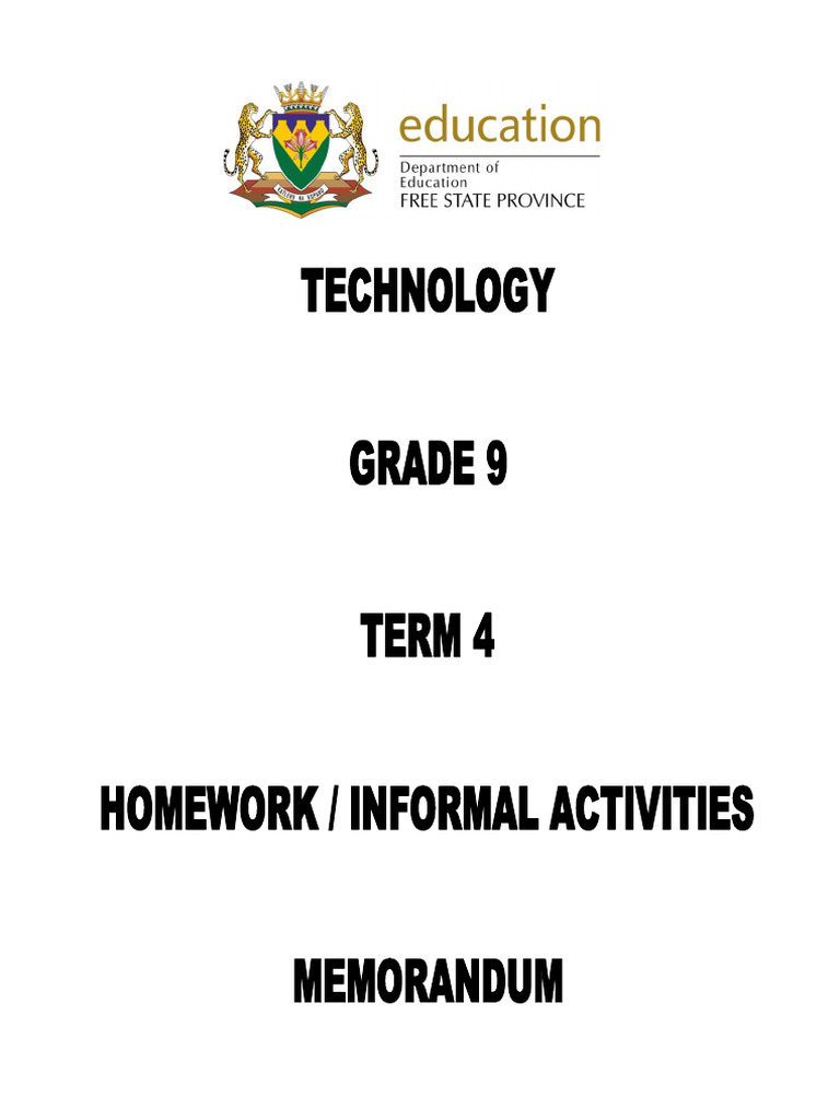 Grade 9 Term 4 Homework Activities Memorandum | PDF