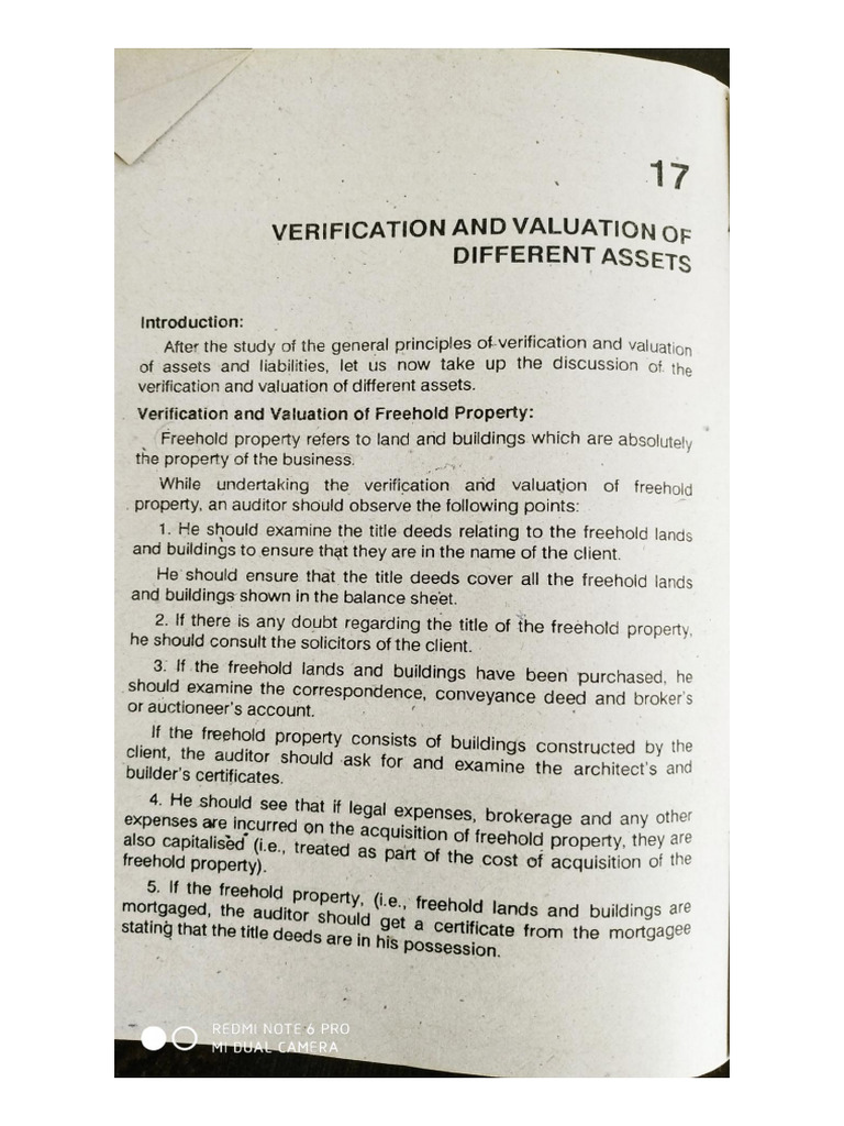 Verification and Valuation of Diff Assets 6th Sem | PDF