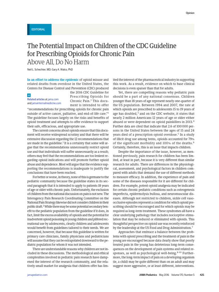 The Potential Impact On Children of The CDC Guideline For Prescribing ...