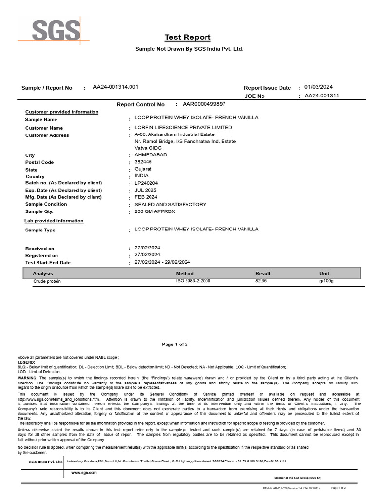 Lab Test Report: Loop Protein Isolate | PDF | Detection Limit