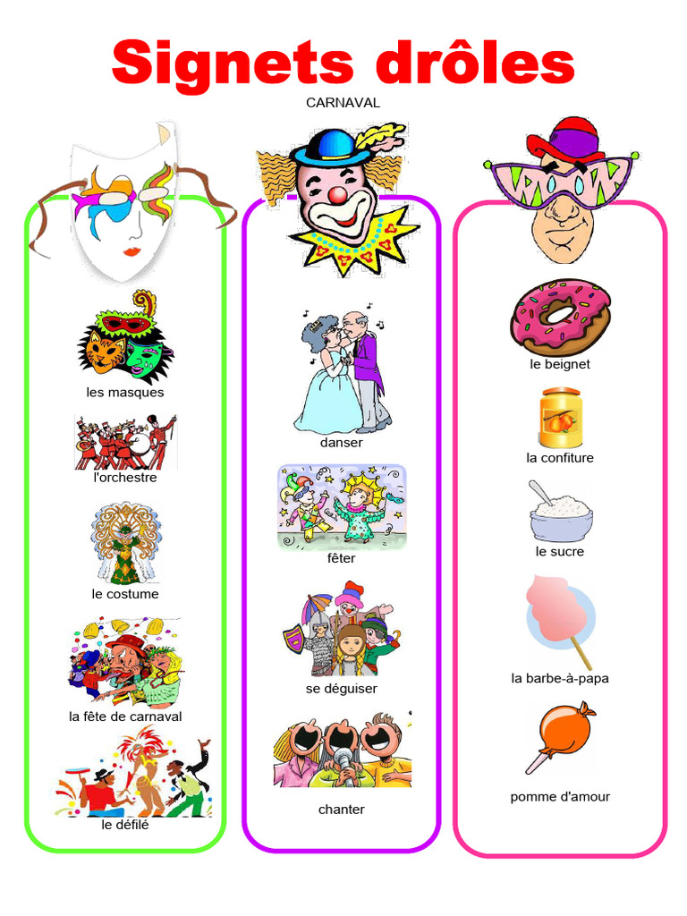 Signets Droles Carnaval Liste de Vocabulaire - 104169 | PDF