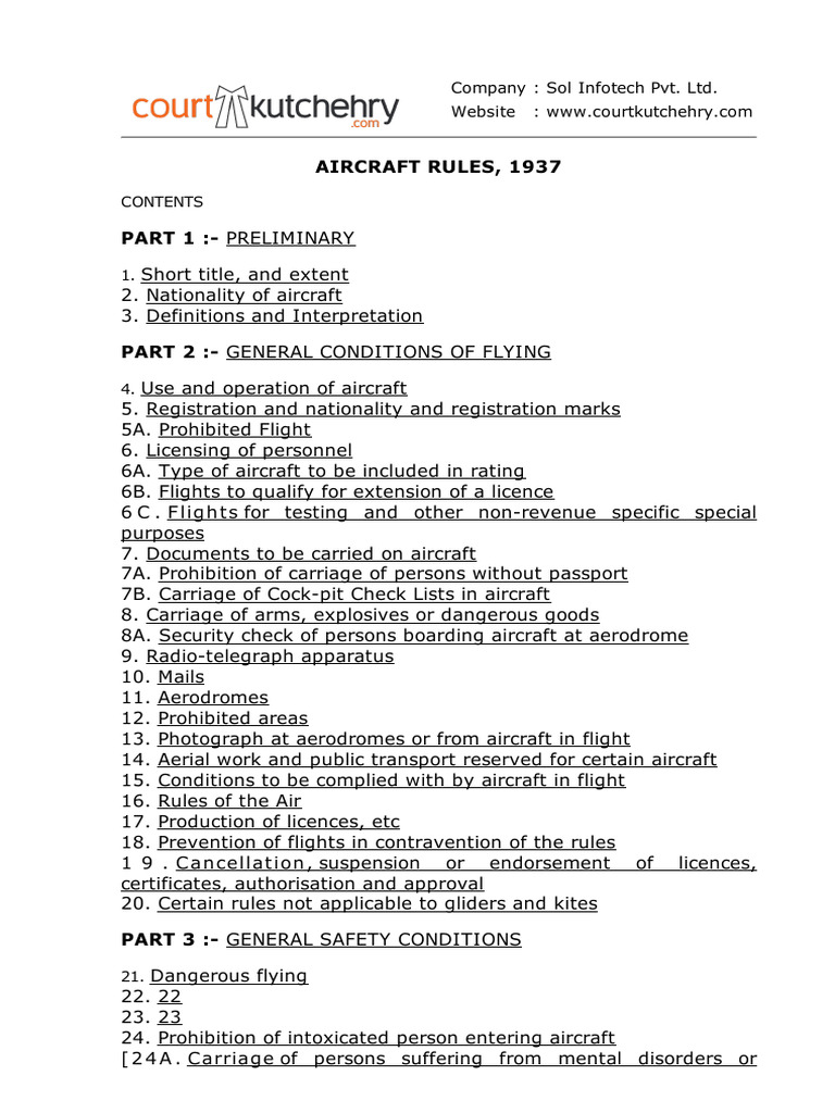 Aircraft Rules, 1937 | PDF