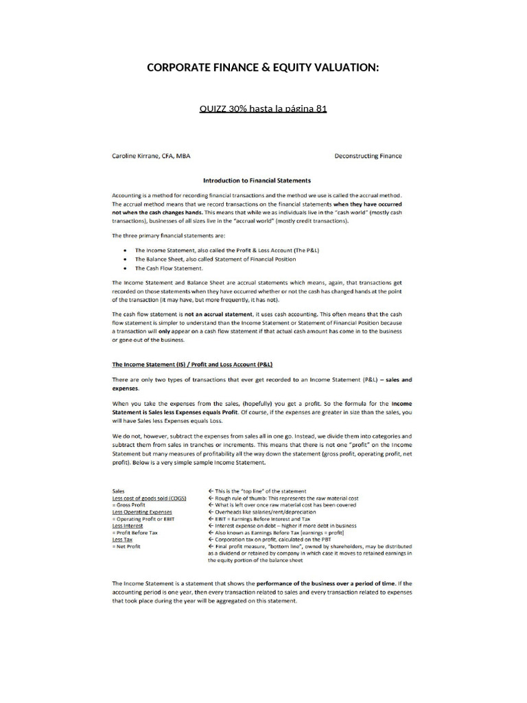 Corporate Finance & Equity Valuation | PDF