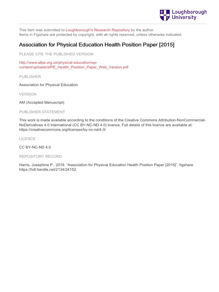 afPE Health Position Paper September 2015 | PDF