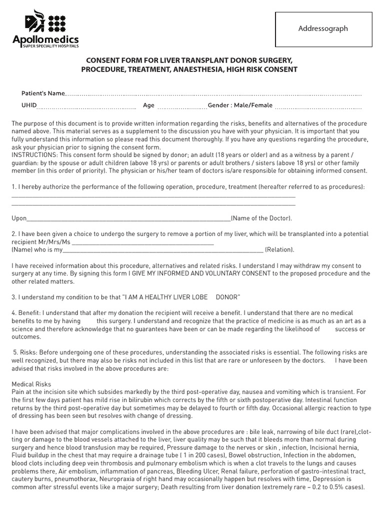 Liver Transplant Consent Donor | PDF