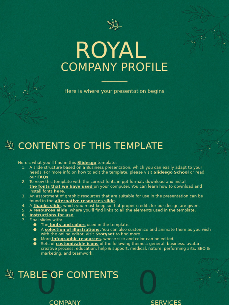 Royal Company Profile by Slidesgo | PDF
