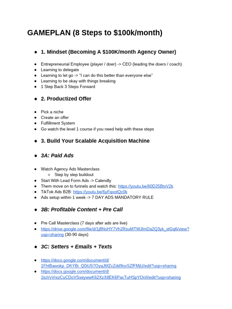 GAMEPLAN (8 Steps To $100k-Month) | PDF