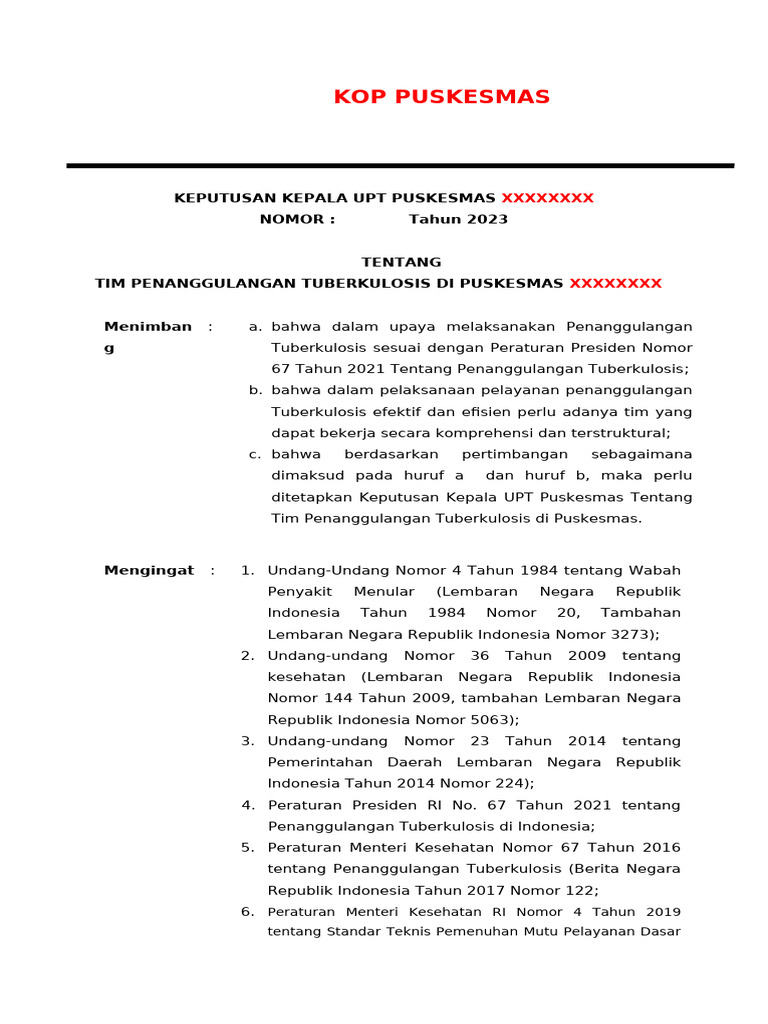 SK Tim TBC Puskesmas | PDF