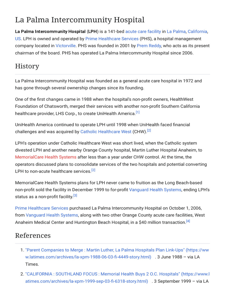 La Palma Intercommunity Hospital - Wikipedia | PDF