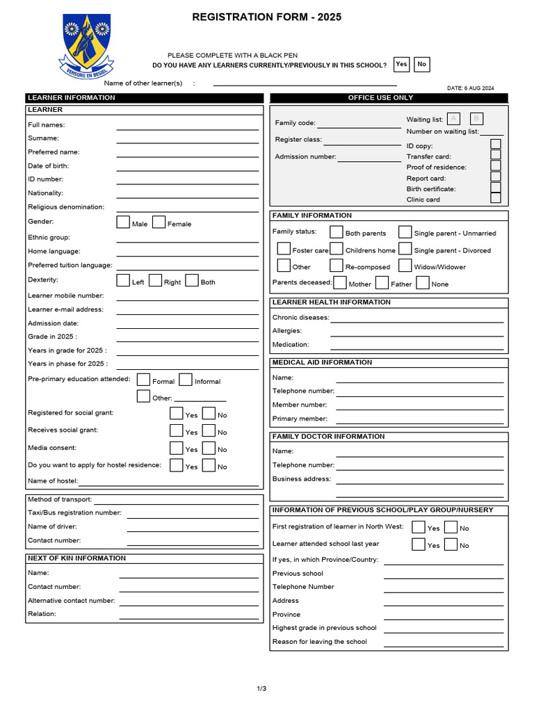 Registration Form 2025 | PDF