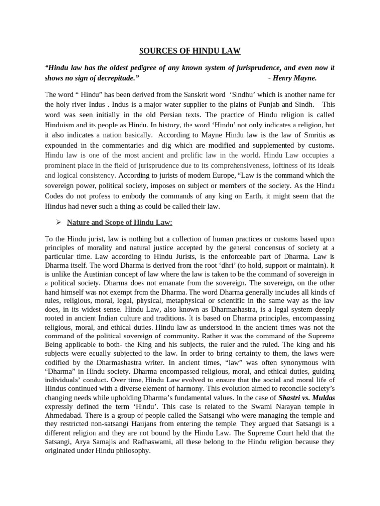 Sources of Hindu Law | PDF | Vedas | Dharma