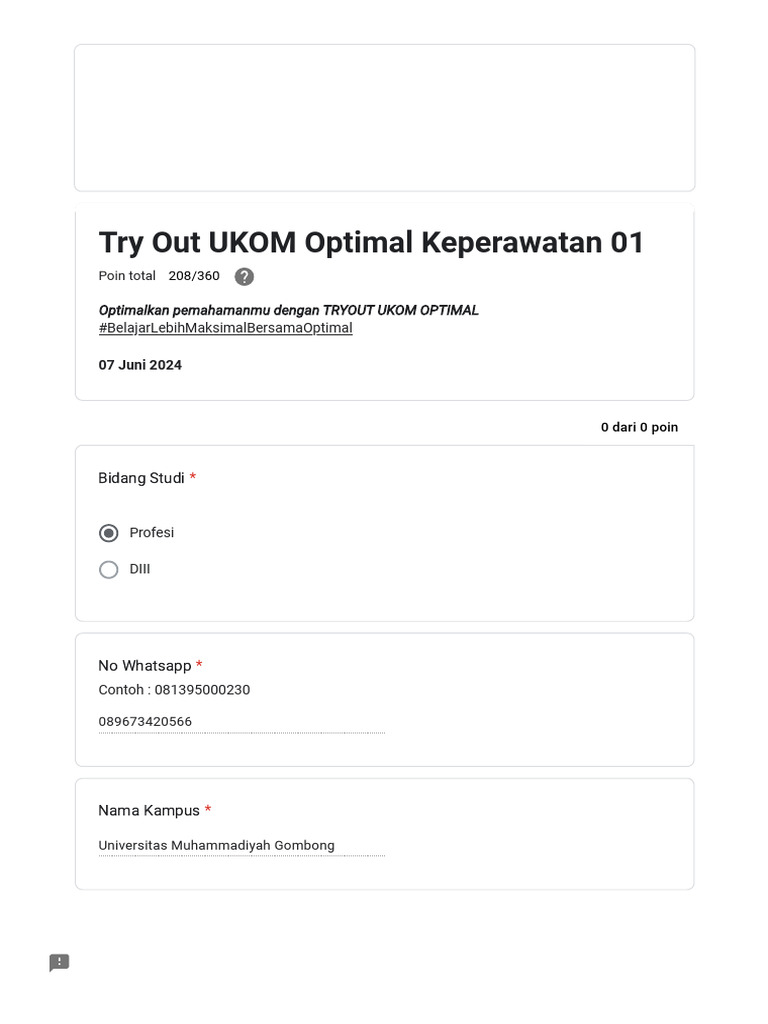 Try Out UKOM Optimal Keperawatan 01 | PDF