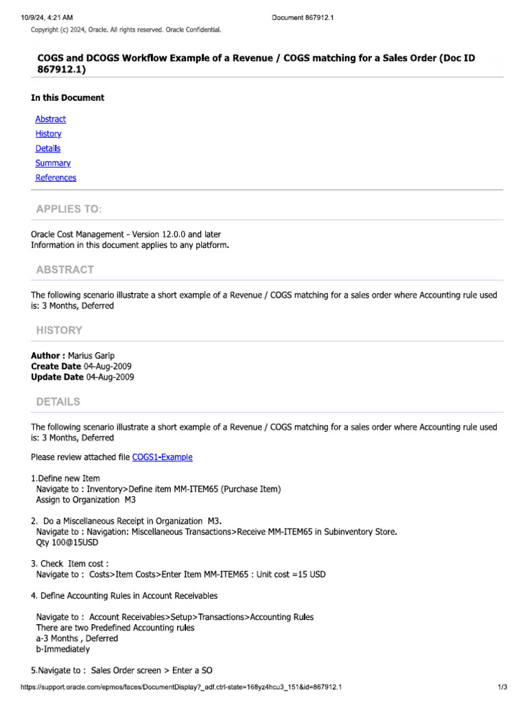 COGS and DCOGS Workflow Example of A Revenue | PDF