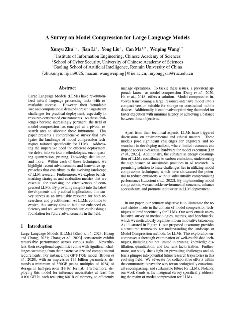 A Survey On Model Compression For Large Language Models | PDF