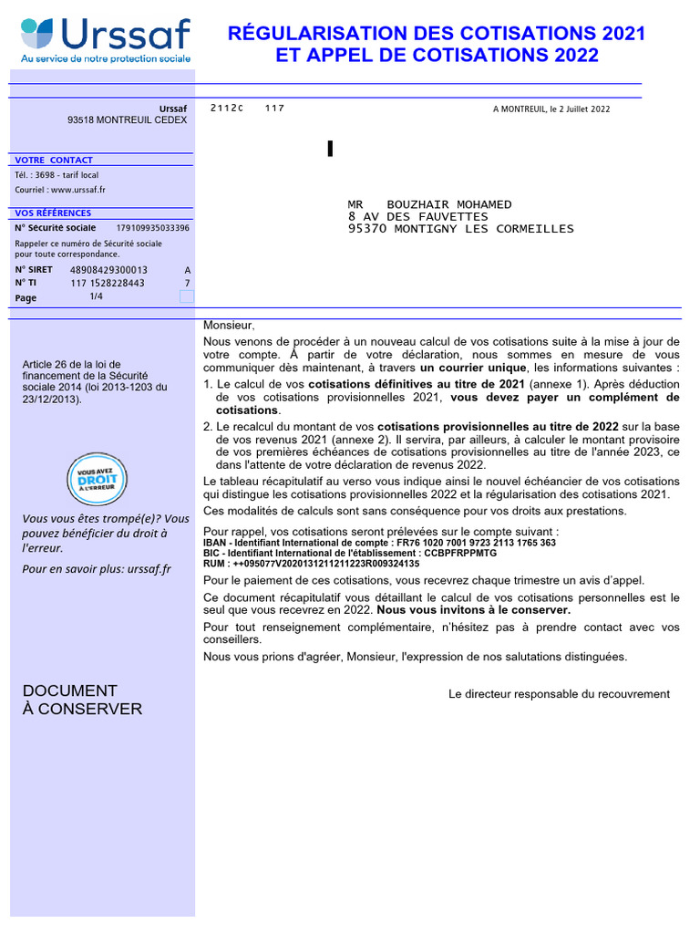 Régularisation Des Cotisations 2021 Et Appel de Cotisations 2022 | PDF