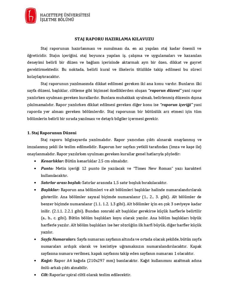 Staj Raporu Hazirlama Kilavuzu | PDF