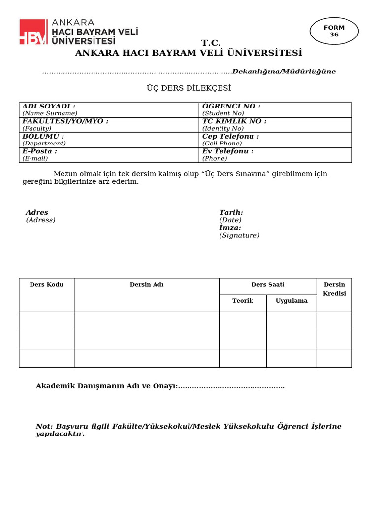 Form-36 Uc Ders Dilekcesi (1) | PDF