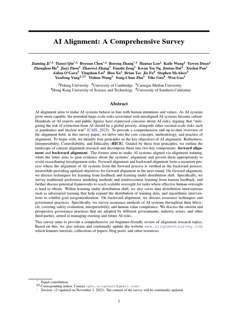 AI Alignment a Comprehensive Survey | PDF