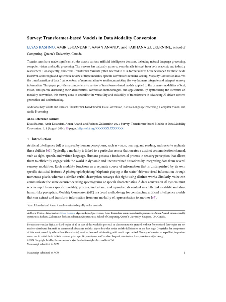 Survey Transformer-Based Models in Data Modality Conversion | PDF
