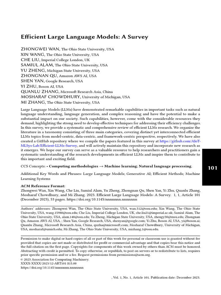 Efficient Large Language Models a Survey | PDF