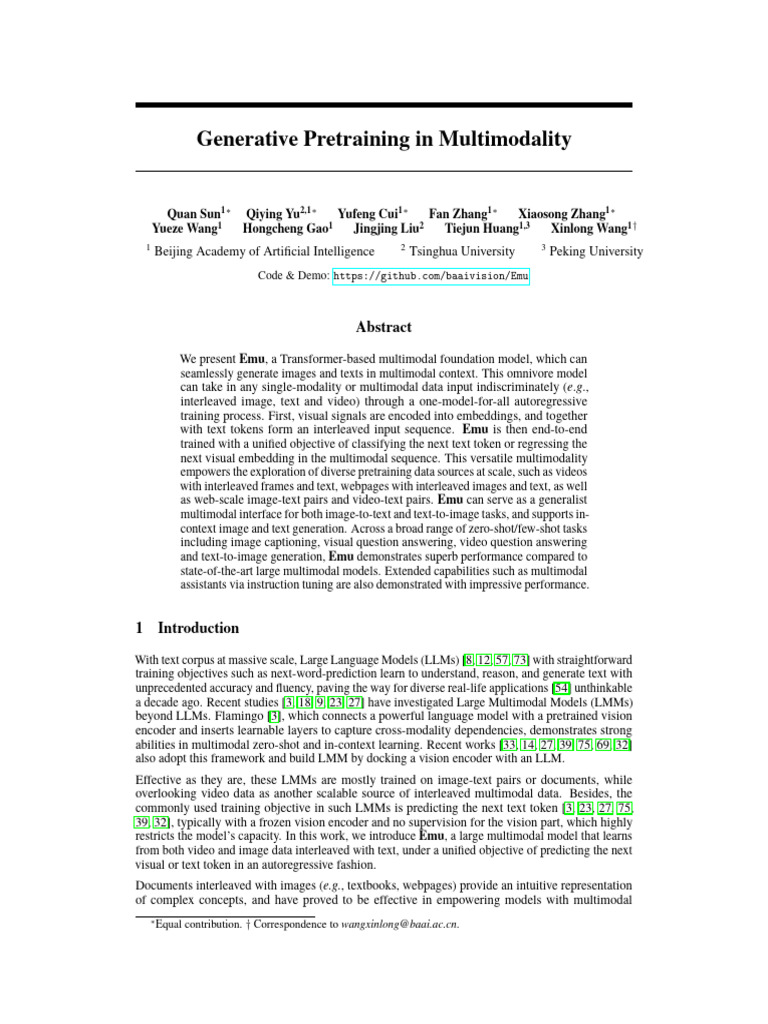 Generative Pretraining in Multimodality | PDF