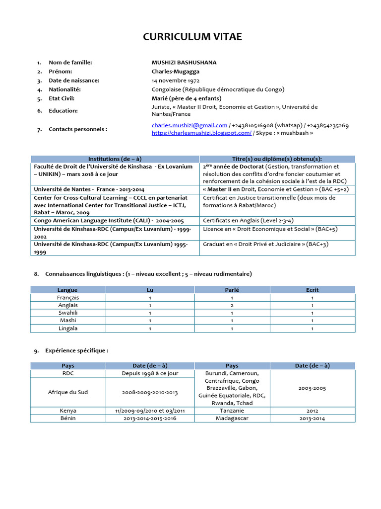 Mushizi Charles CV Programme | PDF