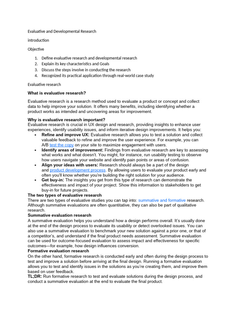 Evaluative and Developmental Research | PDF