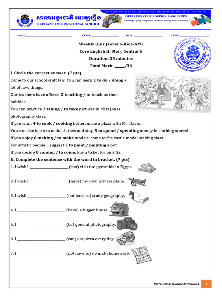 Weekly Quiz-Lv6-Kids-Ch2 | PDF