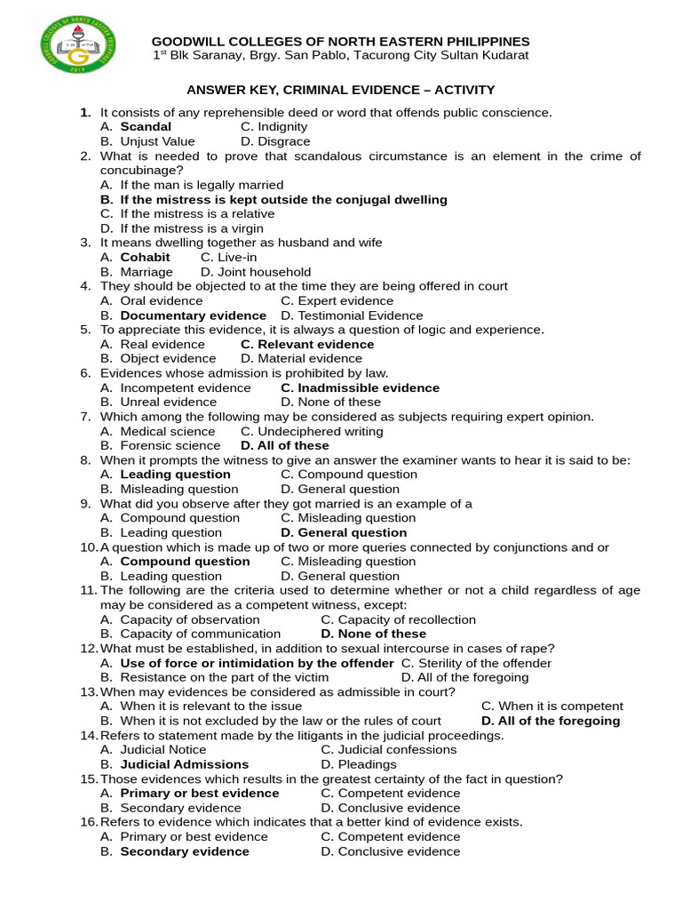 ANSWER KEY - ACTIVITY - Evidence | PDF