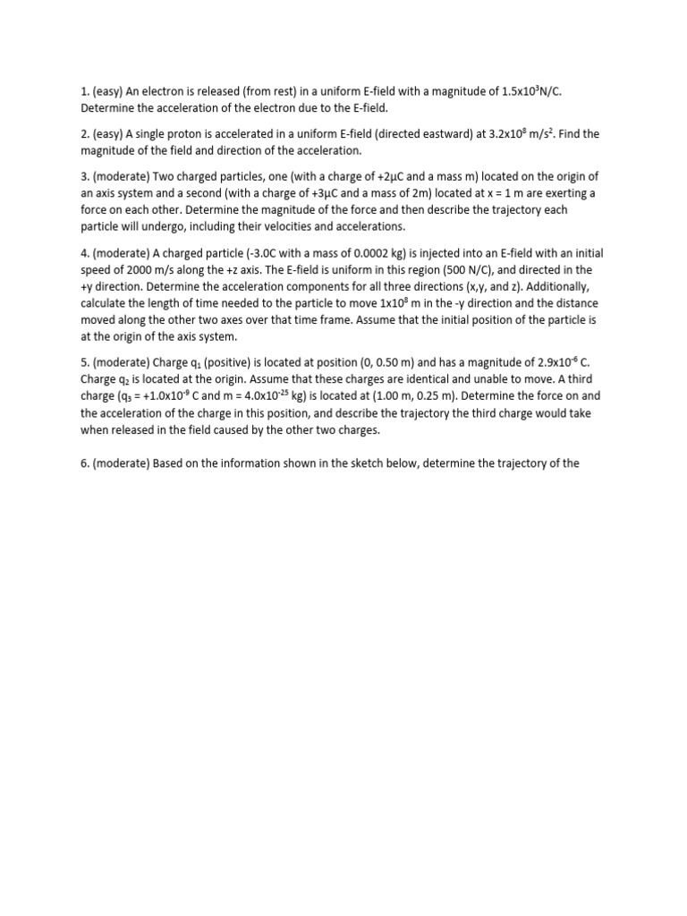 Practice-Problems-Motion-Of-A-Charge-Particle-In-An E-Field | PDF