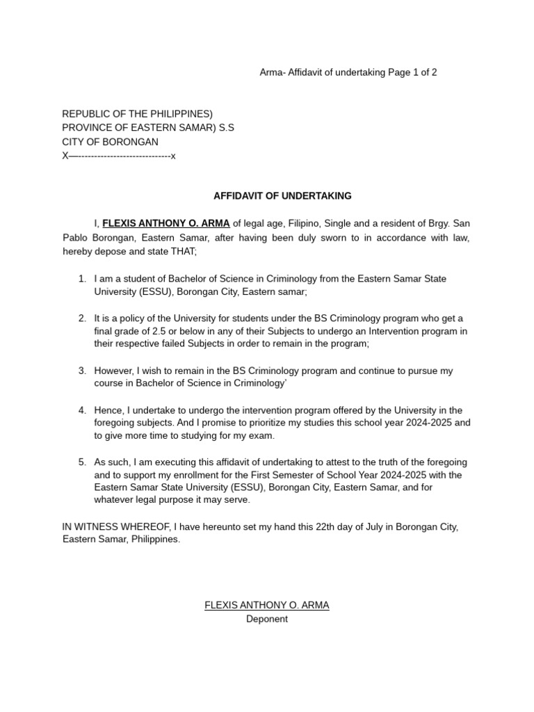 Affidavit of Undertaking 1 | PDF