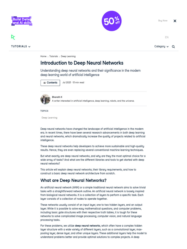 Introduction To Deep Neural Networks - DataCamp | PDF | Artificial Neural Network | Deep Learning