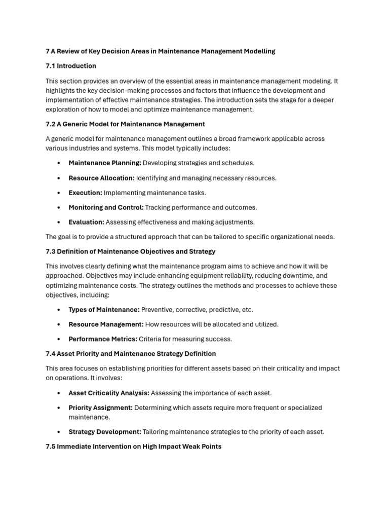 7 A Review of Key Decision Areas in Maintenance Management Modelling | PDF