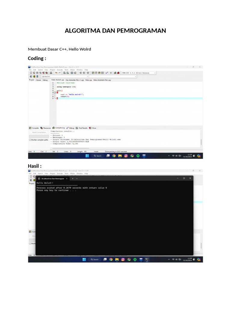 Tugas Abdullah Fikri S1 ALGORITMA DAN PEMROGRAMAN | PDF
