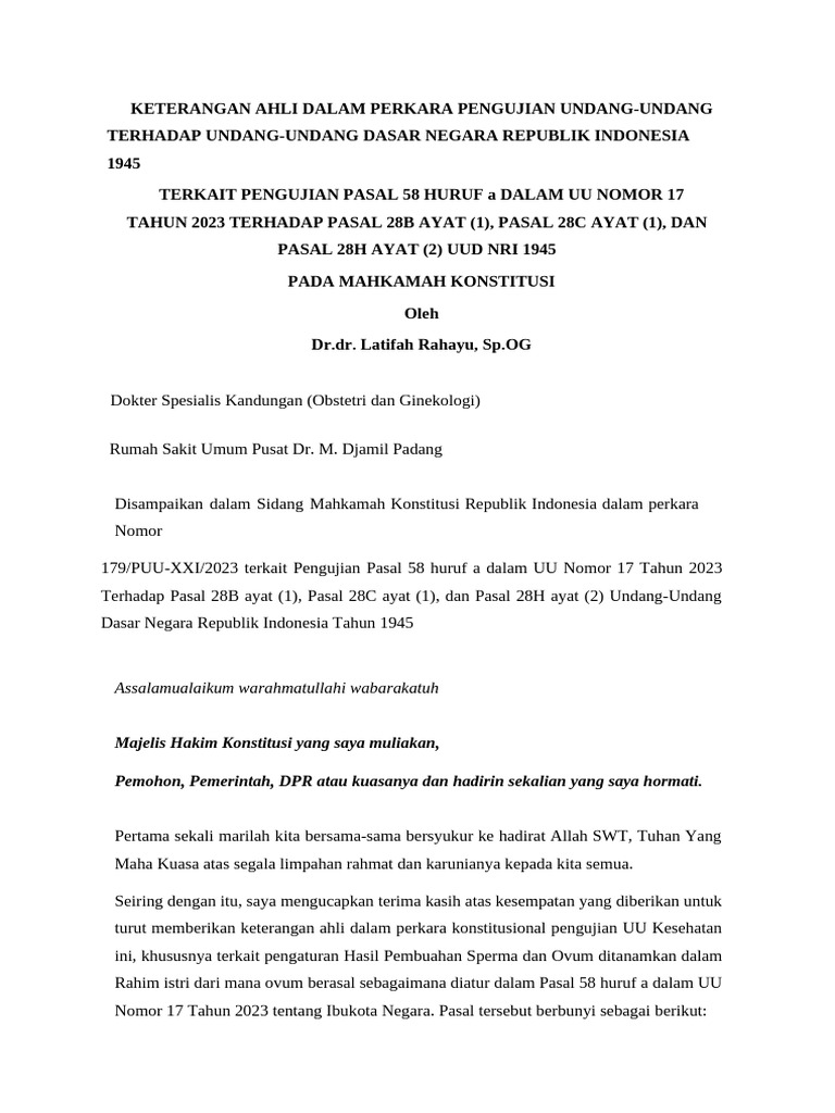 Contoh Surat Keterangan Ahli Dokter SPOG | PDF