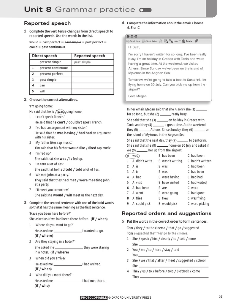 Grammar Unit 8 1star | PDF