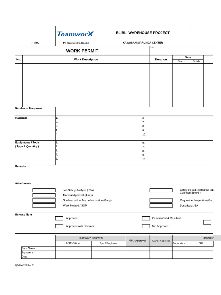 Work Permit Revisi 1 Area Warehouse | PDF