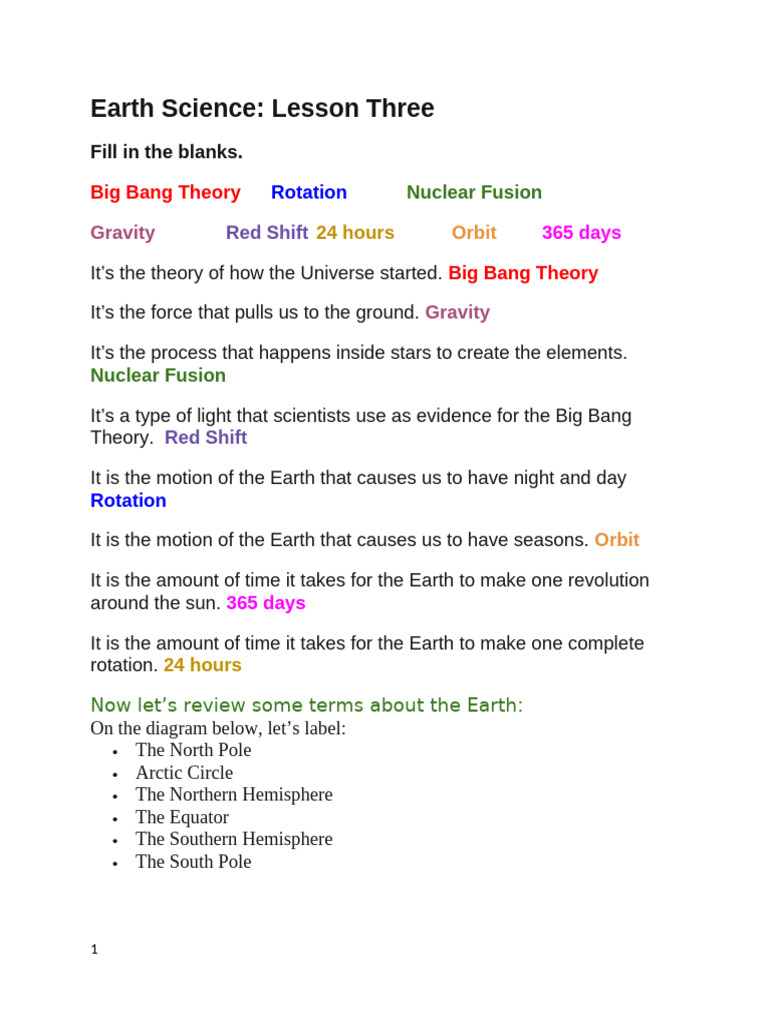 Earth Science Lesson Three With Answers | PDF